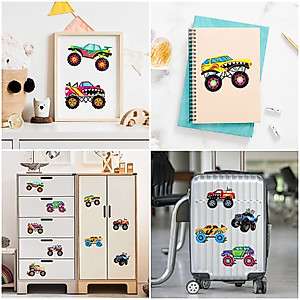 Haooryx 45 Sheet Make Your Own Monster Truck Stickers Truck Make-a-Face Holographic Sticker Car DIY Shiny Stickers Games for Kid Fun Craft Project Monster Truck Themed Birthday Party School Supplies