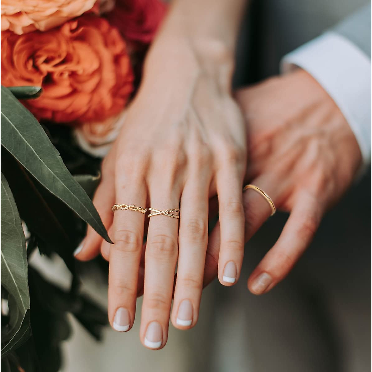 TOBENY 8PCS 14K Plated Gold Rings for Women Stackable Knuckle Rings Gold Silver Size 4 to Size 11 Rings 1.5mm- 3.8mm Midi Stacking Eternity Wedding Rings