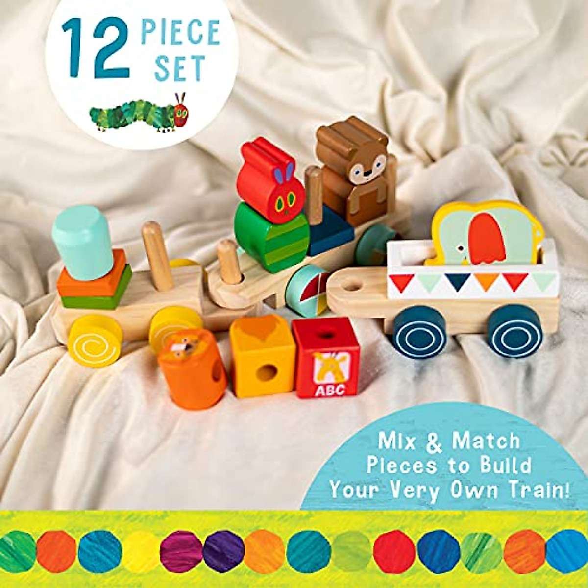 KIDS PREFERRED World of Eric Carle The Very Hungry Caterpillar Wooden Train Set, 12 Pieces