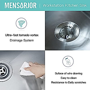 MENSARJOR 14 x 19 Inch Workstation Undermount Single Bowl 16 Gauge handmade NEW MODEL Stainless Steel Kitchen sink …