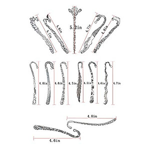 HOSTK 10pc Silver Metal Bookmark Hairpin Hook Carved Antique Vintage with Pendant Jewellery Making Mermaid Souvenirs Plain Embossed