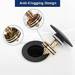 NearMoon Bathroom Sink Drain Without Overflow, 304 Stainless Steel Pop up Drain with Detachable Strainer Basket, Anti-Clogging Hair Catcher Assembly Stopper Vessel Sink (Matte Black)