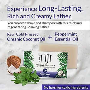 Coco Fiji Soap Bar for Face and Body Infused With Organic Coconut Oil, Peppermint, Essential Oil, Natural Soap for Moisturizing & Pore Purifying Skin, 7 oz,Pack of 2
