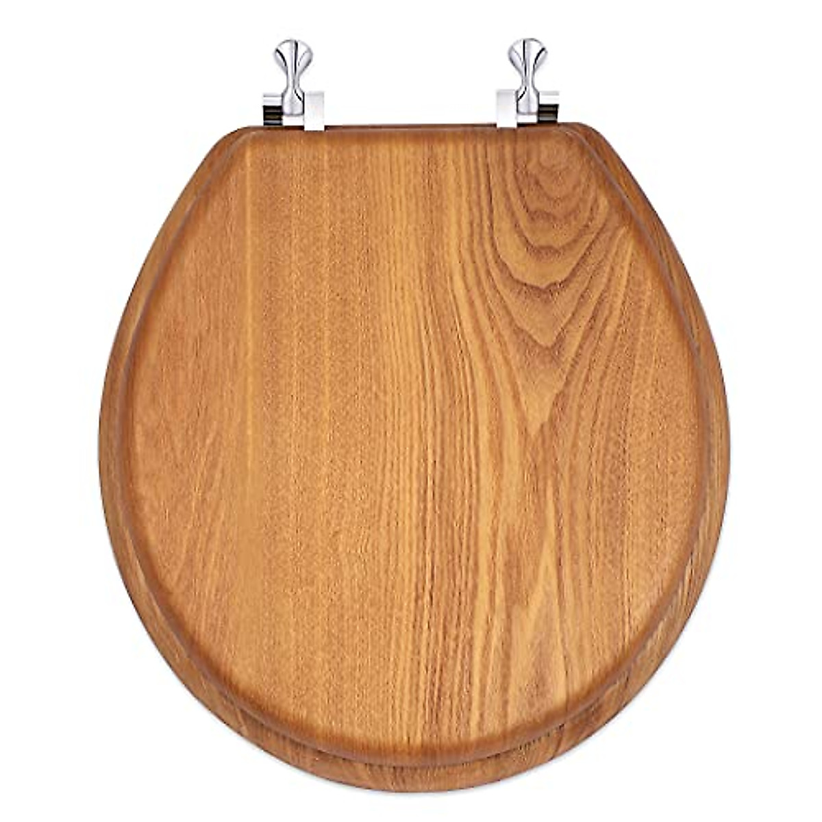 Wood Toilet Seat, Wooden Round Toilet Seats for American Standard Toilet Seat, Durable Metal Chrome Hinges, Natural Wood Veneer Oak