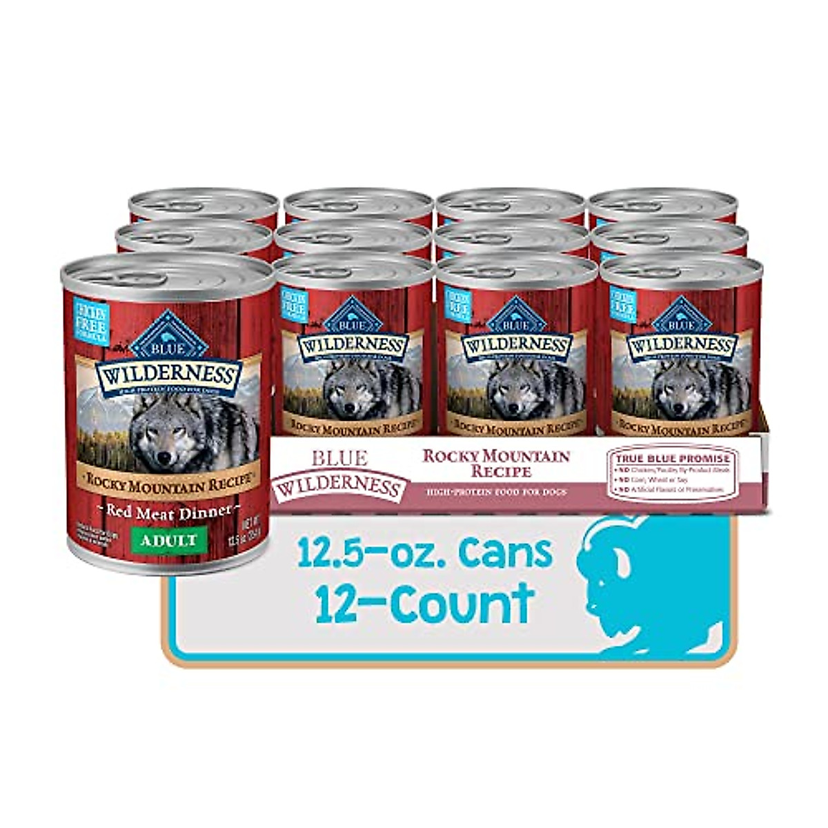 Blue Buffalo Wilderness Rocky Mountain Recipe High Protein, Natural Adult Wet Dog Food, Red Meat 12.5-oz cans (Pack of 12)