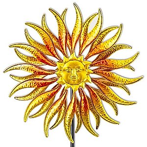 Fawgold Wind Spinner Outdoor Metal Sun Wind Sculpture Spinners for Yard Patio Lawn Garden Decoration 75 inches Double Windmill 360 Degrees Swivel Spinner with Metal Stake