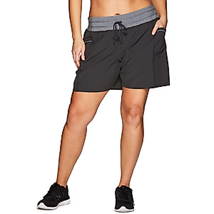RBX Active Women's Plus Size Relaxed Fit Adjustable Waist Stretch Woven Athletic Charcoal