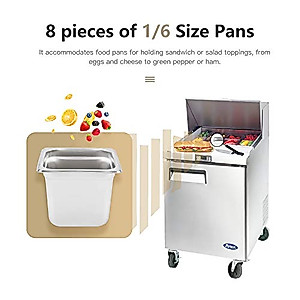 Salad Sandwich Prep Table Refrigerator,ATOSA Commercial 1 door Stainless Steel Salad Sandwich Prep Table Refrigerator MSF8301 for Restaurant Kitchen 6.5 Cu.Ft. 27.5W30D43.7H inch 33℉—38℉
