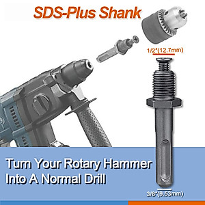 GANYEE 1.5-13mm Keyed Drill Chuck Adapter Kit 1/2"-20UNF with SDS-Plus Shank 1/4" Hex Shank 1/2" Socket Square Female Adapter fits Rotary hammer/Impact wrench/Impact Screwdriver