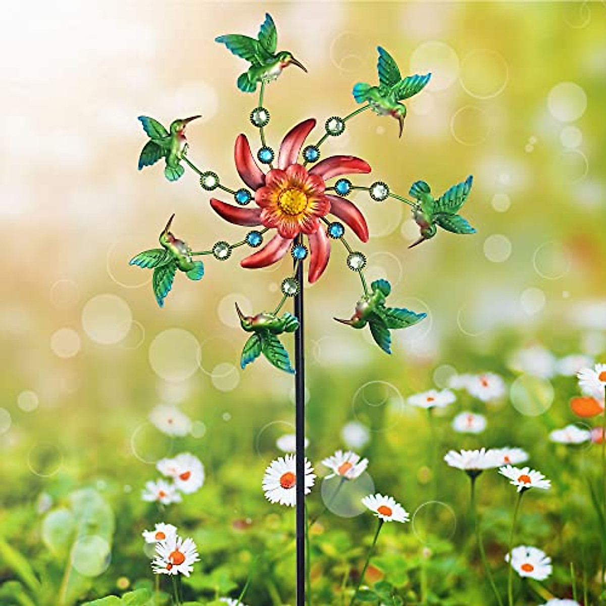 COOZZYHOUR 39" Hummingbird Wind Spinner for Yard and Garden,Outdoor Metal Windmill Single Direction Wind Sculptures Kinetic Windmills Catchers for Garden Decorations，Windmills for The Yard Garden.