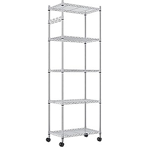 Devo Storage Shelf Metal Storage Shelves with Wheels, Stainless Steel Standing Shelf for for Kitchen, Laundry room, (24" * 14" * 71", Silver)
