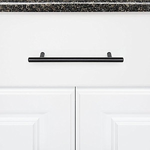 Amazon Basics Euro Bar Cabinet Handle (1/2-inch Diameter), 7.38-inch Length (5-inch Hole Center) - Flat Black, 10-Pack
