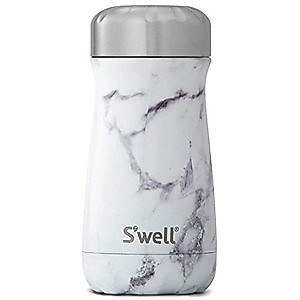 S'well Stainless Steel Traveler-Triple-Layered Vacuum-Insulated Containers Keeps Drinks Cold for 21 Hours and Hot for 9-with No Condensation-BPA Free Water Bottle, 1 Count (Pack of 1), White Marble