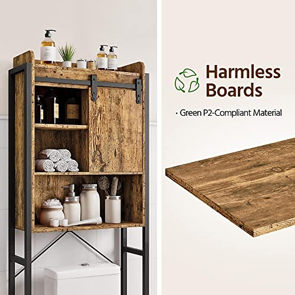 Yaheetech Over The Toilet Storage Cabinet with Sliding Door, Bathroom Oragnizer Shelf Over Toilet, Stable Freestanding Space Saving Toilet Stands with Adjustable Shelves for Bathroom, Rustic Brown