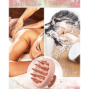 BEAUTLOHAS. Silicone Scalp Massager Shampoo Brush, Shower Scalp Scrubber with Soft Bristles, Scalp Brush for Hair Growth & Dandruff Treatment, Wet Dry Hair Massager for All Hair Types of Women (Pink)