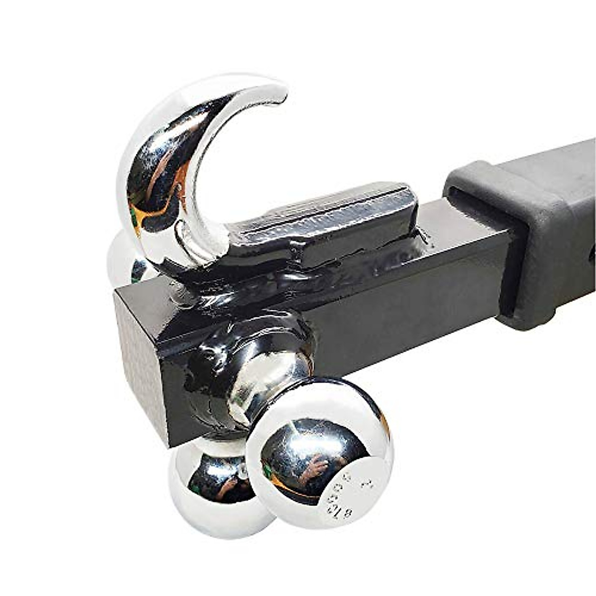 Heavy Duty Tri-Ball Hitch Mount with Hook Triple Ball Mount with Hook Solid Shank Solid Shaft 2x2 Inch Tube Trailer Hitch Receiver Triple Ball Trailer Hitch Extension Hook
