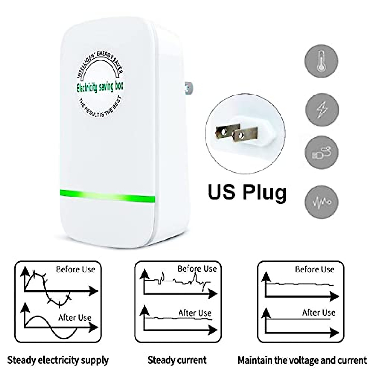 WETEL Power Saver Pro - Electric Energy Saver - Household Voltage Stabilizer Balance Current Source Power Saving Smart US Plug 250V