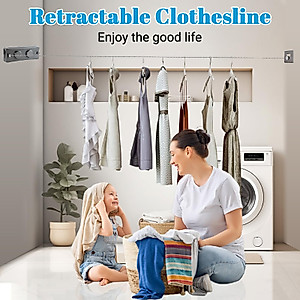 Retractable Clothesline Indoor Outdoor, Clothes Line Retracting, Double Retractable Clothes Lines, Wall Mounted Clothes Drying Line, Non-Sagging Stainless Steel Linefor Hanging Clothes with 16.7ft