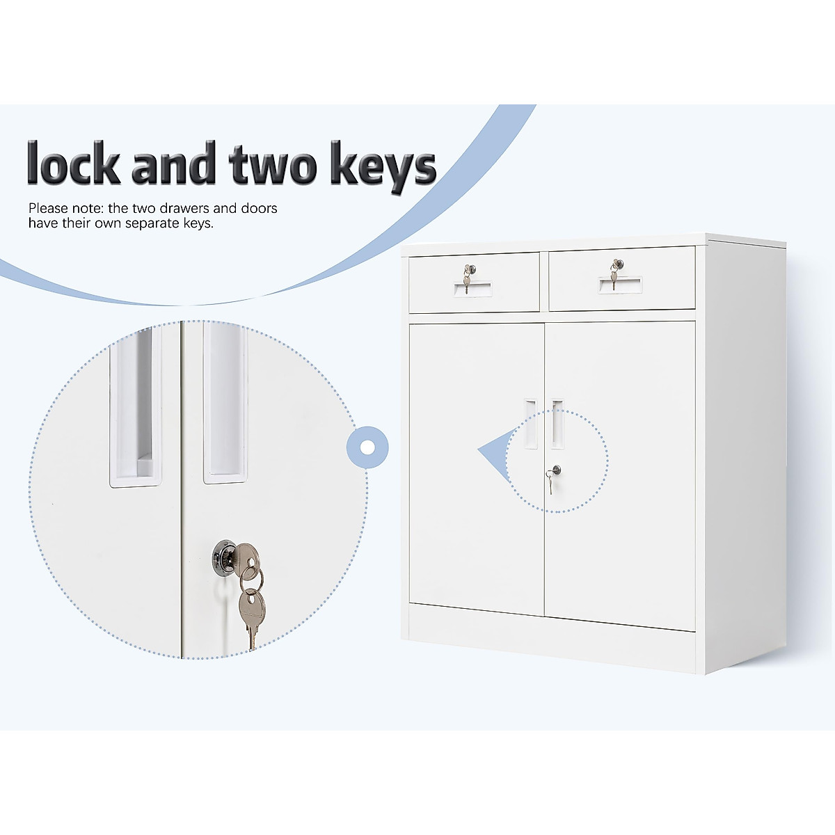 BESFUR 2 Drawers Metal Cabinet, 36” Locking File Cabinet for Garage、Classroom and Office - White