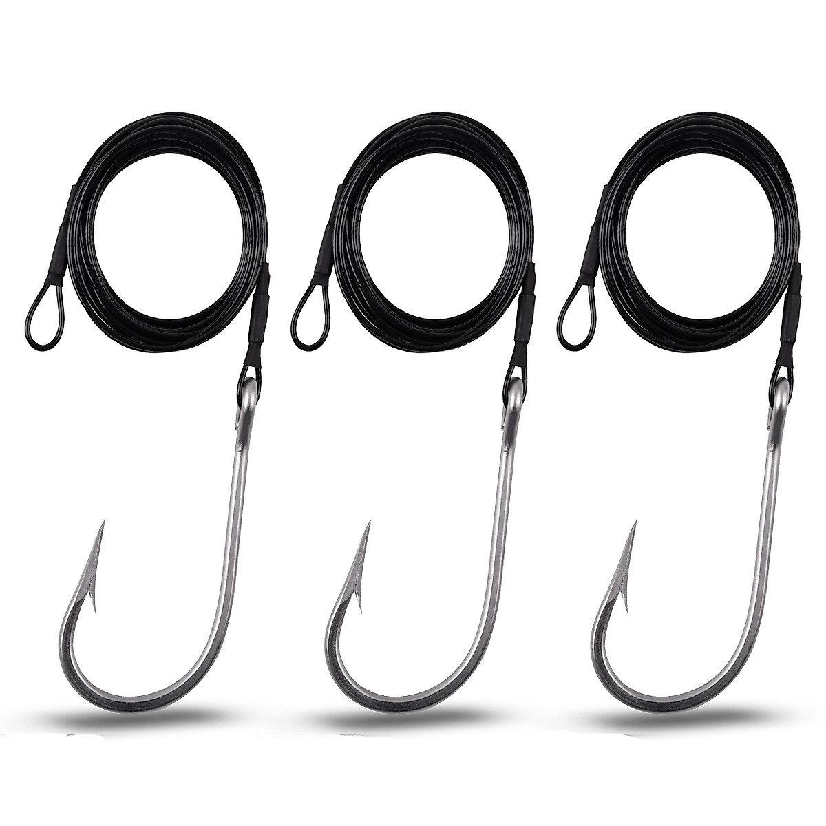 Fishing Shark Rig Big Game Stainless Steel Fishing Hooks with 400lb Nylon Coated Cable Leader Rigging Surf Shark Fishing Rigs for Shark Tuna Saltwater Fishing
