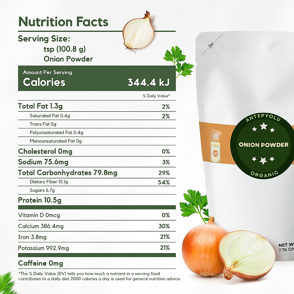 Antepyolu Onion Powder, Organic Onion Powder, Bulk Onion Powder, Gluten-Free, Non-Gmo, Ideal in Soups, Vegetables, 7.76 Ounces