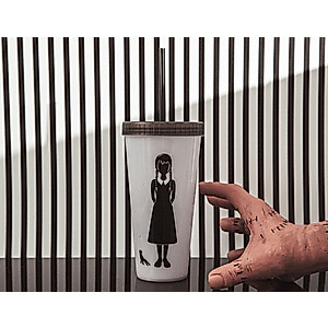 Wednesday "We Wear Black" Color-Changing Plastic Travel Tumbler | Includes Reusable Straw, Leak-Resistant Lid | Holds 24 Ounces