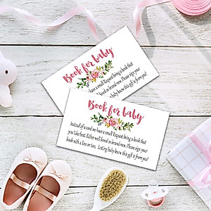 Pink Flowers Books for Baby Shower Request Cards (50 Pack), Baby Shower Invitation Inserts.