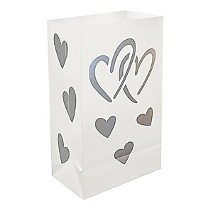 Lumabase 50512 Bags Plastic Luminarias, Silver Hearts