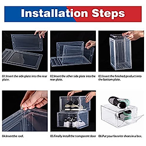 Fixwal Large Shoe Storage Box Set of 6 Stackable Drop Front Plastic Shoe Organizer Containers with Clear Door, Shoe Bins for Display Sneakers Fit Shoe Size Up to US Men 12