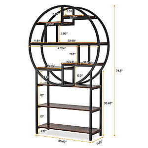 Tribesigns 8-Tier Bookshelf, 75 Inch Tall Industrial Freestanding Bookcase, Wood and Metal Display Shelves Storage Shelf for Living Room, Home Office, Bedroom (Rustic Brown)