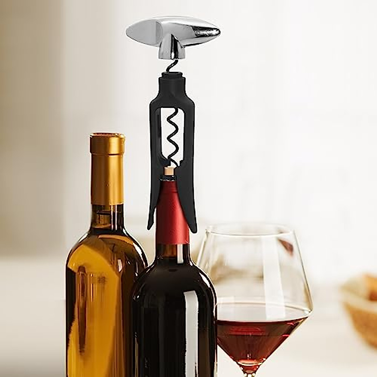 OGGI Wine Bottle Opener, Self Pulling Corkscrew - Self-Centering Non-Stick Wine Opener Cork Screwer, Effortless Wine Corker - Black 8.5"