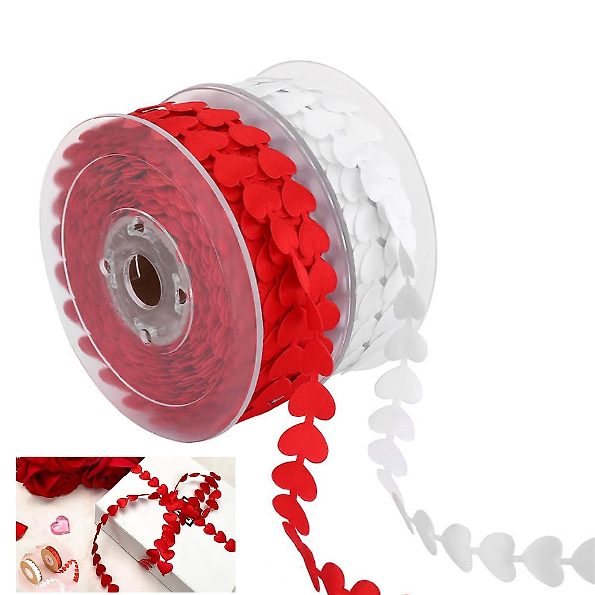 MRSRIBBON 5/8” Love Heart Ribbon for Crafts - 20meters/roll Red/White Embossing Ribbon with Hearts for Valentine’s Day Gift Wrapping, Home Decor Red