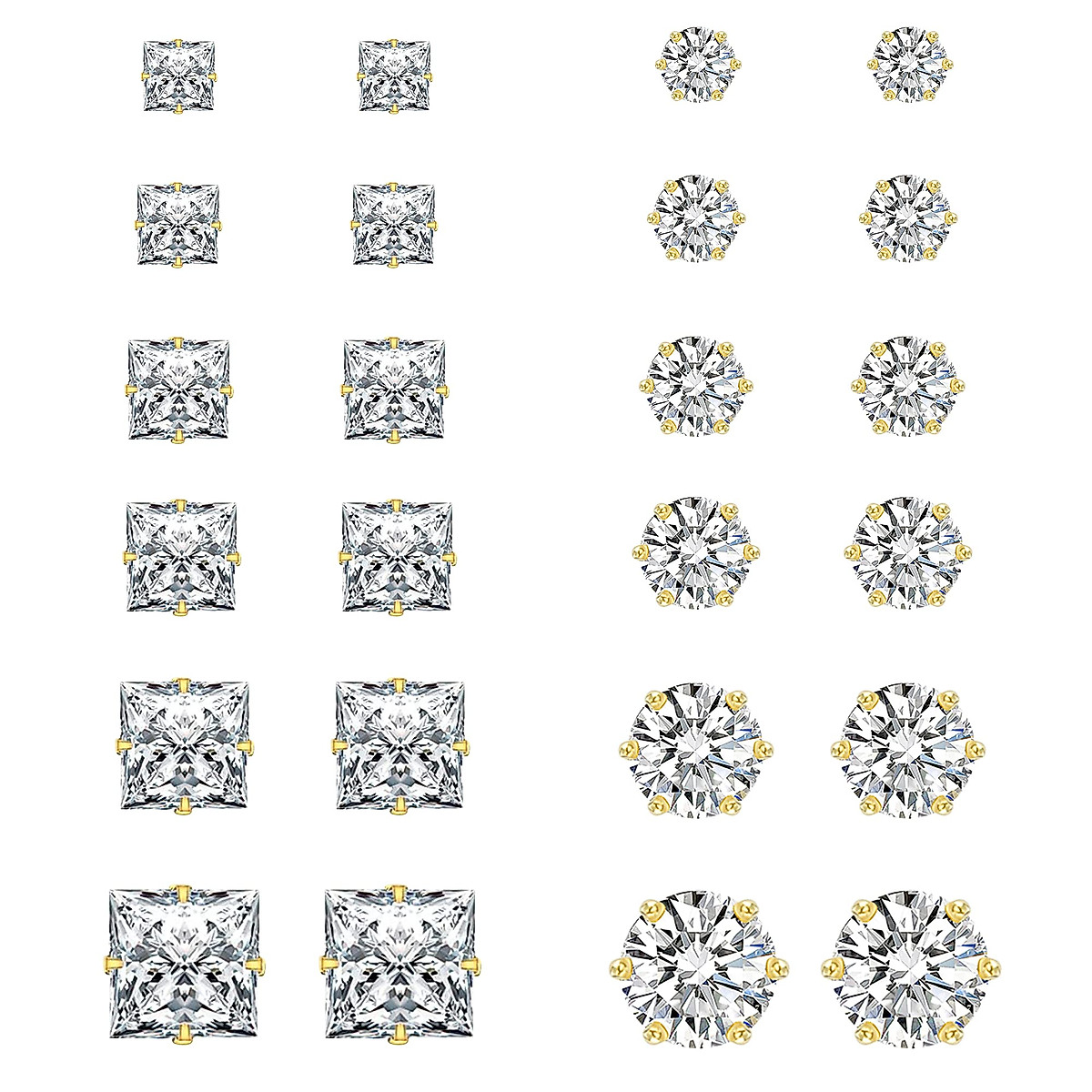 COZLANE Gold Stud Earrings For Men Women Multipack Stainless Steel Cubic Zirconia Earrings Studs Gold Hypoallergenic Earrings Sets For Women(12 Pairs,3-8 MM)