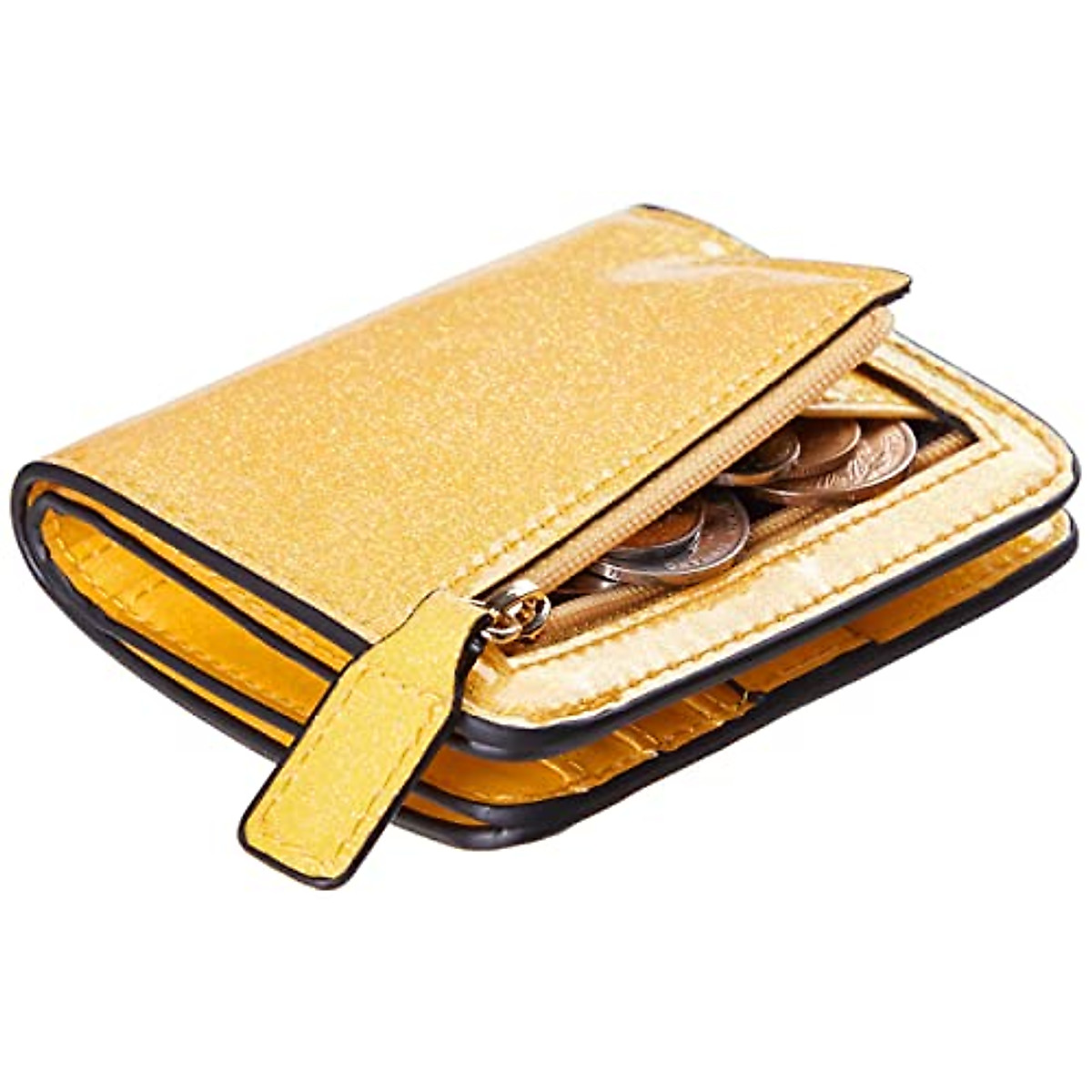 Gostwo Small Wallet for Women, Bifold Card Holder Rfid Wallet Women Genuine Leather with ID Window(Coated Yellow)