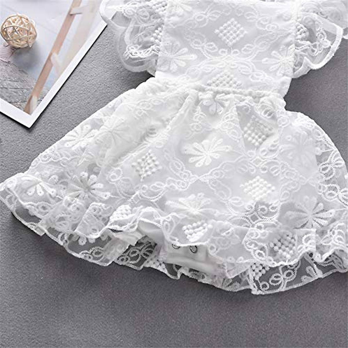 Baby Girl Lace Dress, Princess Dress Tulle White Party Wedding Summer Dress Clothes (White, 0-3Months)