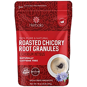Chicory Root Roasted Granules, 1 Pound, Chicory Coffee (Inulin, Prebiotic Dietary Fiber) Rich Flavor, Caffeine Free, Natural Tea and Coffee Substitute, Keto, Kosher