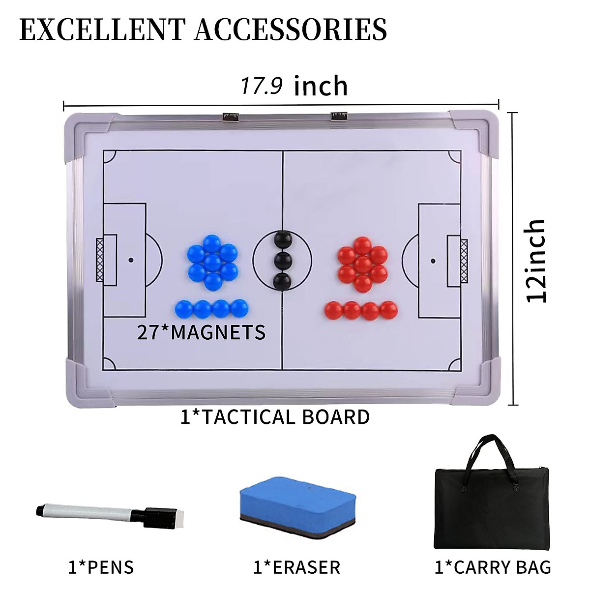 Magnetic Soccer Football Coach Board，Portable Clipboard Tactical Magnetic Board Kit W/Marker Pieces,Pen, Eraser, Storage Bag