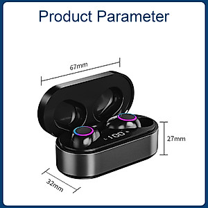 Q&F Tech F12 True Wireless Earbuds, LED Touch Bluetooth 5.2 Earphone, Intelligent Digital Display TWS Headset, Mini Sports in-Ear Headphone, Waterproof/Sweat-Proof, Small/Mini Size_Black