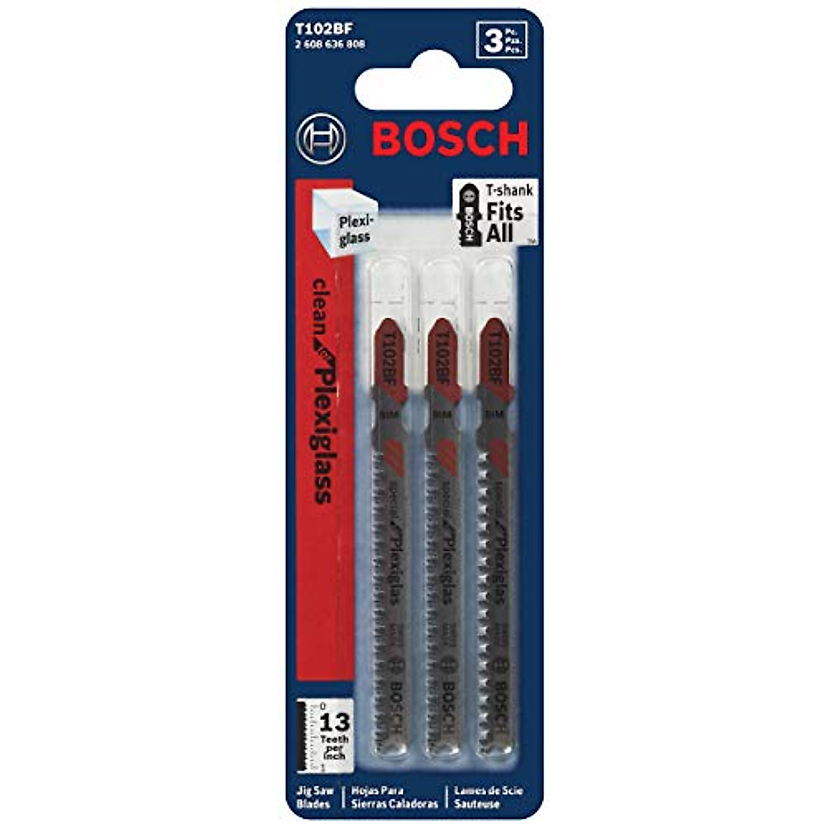 BOSCH T102BF 3-Piece 2-5/8 In. 13 TPI Clean for Plexiglas Bi-Metal Jig Saw Blades