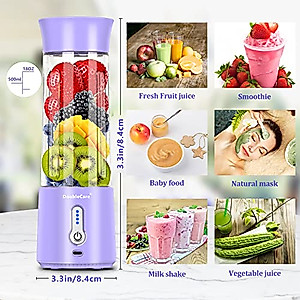 Portable Blender for Shakes and Smoothies,500ml Electric Juicer, 4000mAh Smoothie Blender with BPA-Free Material, USB Rechargeable Fresh Juice Blender for Travel, Gym, Outdoors, and Home, lavender purple