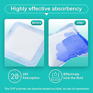 Dimora Super Absorbent Dressings for Wound Care, 4"X4" Nonstick Gauze Pad with Ultrasorb Polymer for Drainage and Fast Healing, 10 Packs