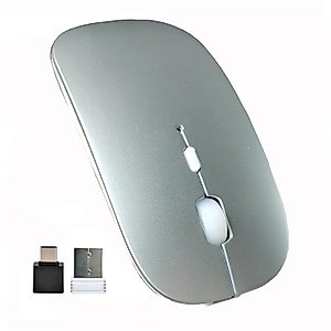 SUNGI Bluetooth Mouse, Rechargeable Wireless Mouse Dual Mode(Bluetooth 5.2+USB),Silent Slim with Adjustable DPI Computer mice for MacBook,Laptop,Tablet,PC,iPad Pro,iPad Air,OS Android,Windows(Silver)