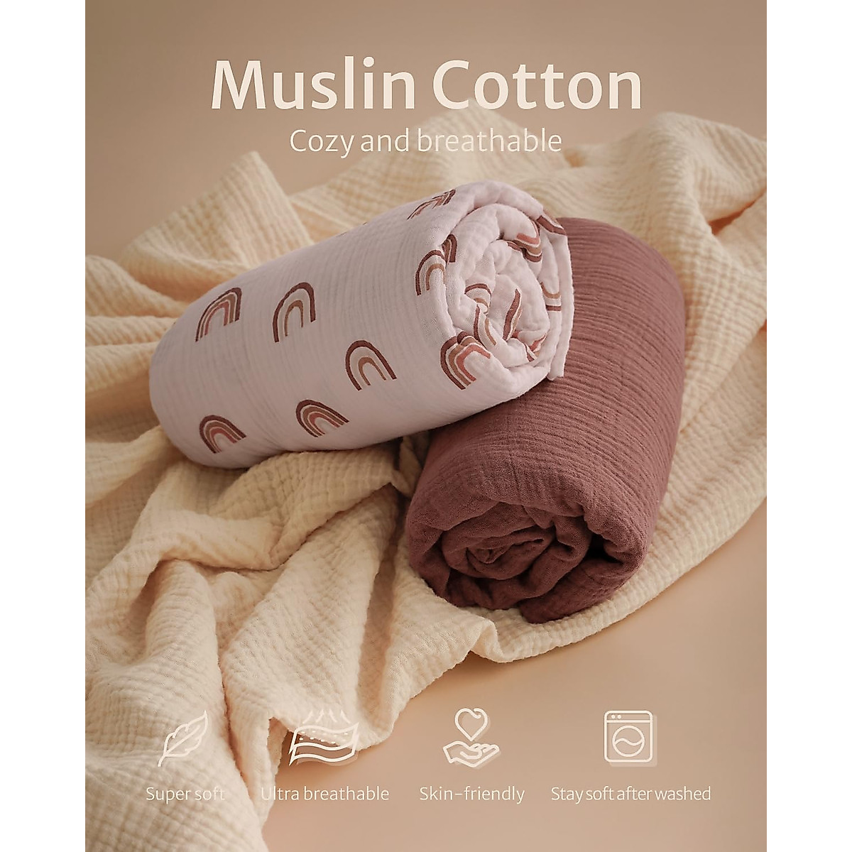 Muslin Changing Pad Cover for Baby Girls Boys, Cotton Natural Comfort Diaper Change Table Pad Covers, Ultra Soft Breathable Boho Changing Pad Sheets, 2Pack (Rainbow&Cedar)