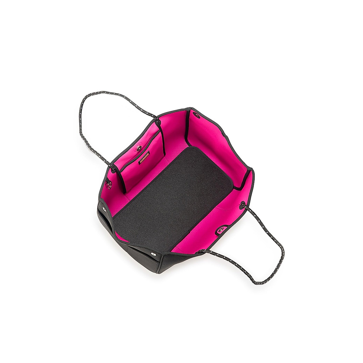 Haute Shore - Greyson Rave Neoprene Tote Bag w/Zipper Wristlet Inside, Black W/Hot Pink Orange