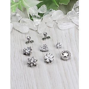 Ocptiy Dermal Piercing Jewelry Kit Dermal Tops 14G G23 Titanium Dermal Anchor Internally Threaded Flower Heart Dermal Replacement Piercing Diamond Gen CZ Tops Balls Jewelry for Women Men 6mm 8mm