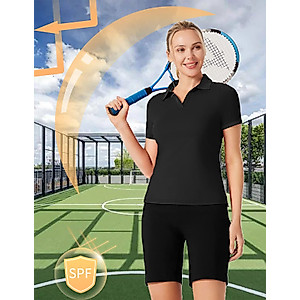 Golf Shirt for Women UPF 50+ Short Sleeve Polo Shirt Breathable Moisture Wicking Tennis Top Golf Apparel(Black,M)