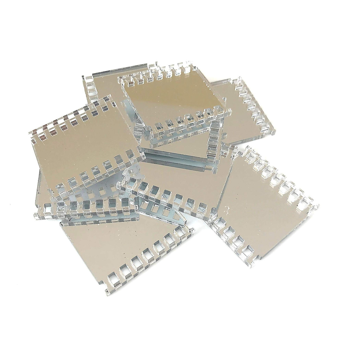 Super Cool Creations Flim Strip Shaped Crafting Mirrors, Set of 10, Many Colours, Shatterproof Acrylic, Pink Mirror, Pack of 10 x 4cm