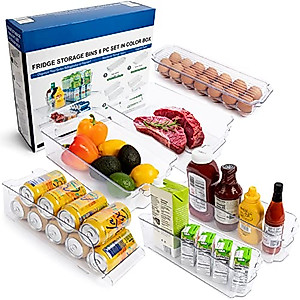 Greenco Fridge Bins, Set of 6 | Stackable Clear Refrigerator Organizer Bins w/ Durable Handles | Pantry Storage Bins | Kitchen and Refrigerator Organization | Organizing Bins, BPA Free, Shatter Proof