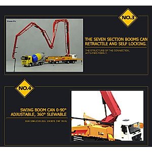 1/35 Scale Model XCMG 62 Meter Concrete Pump Truck Replica 7 Sections Booms 4 Axles Cab Open Collection Toys Gift