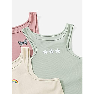 Verdusa Women's 3 Sets Lounge Set Nightwear Graphic Crop Tank Top & Shorts Pink Green Apricot L